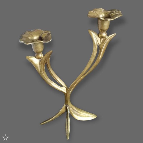 Accents | Vintage Brass Two Arm Candlestick Holder Art Nouveau Style ...